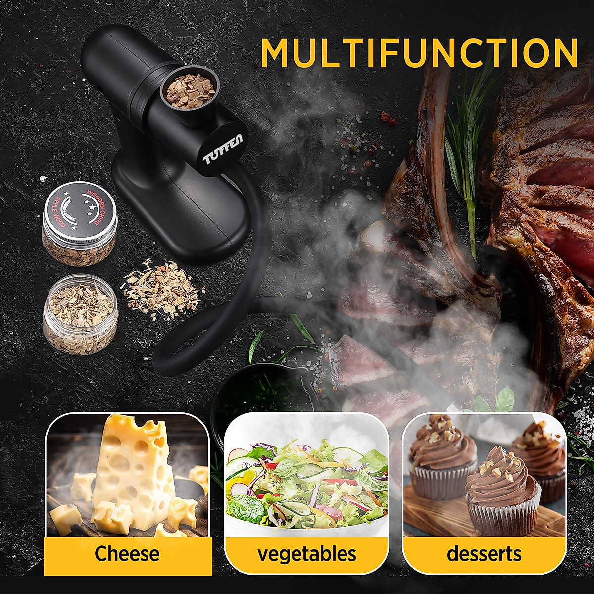 Tuffen Cocktail Smoker, Wood Chips Smoke Infuser, Smoking Gun Food Smoker, Portable Cold Smoke Generator for Drinks and Food, Gifts for Men Dad, Mom, Husband, and Cooking Enthusiast