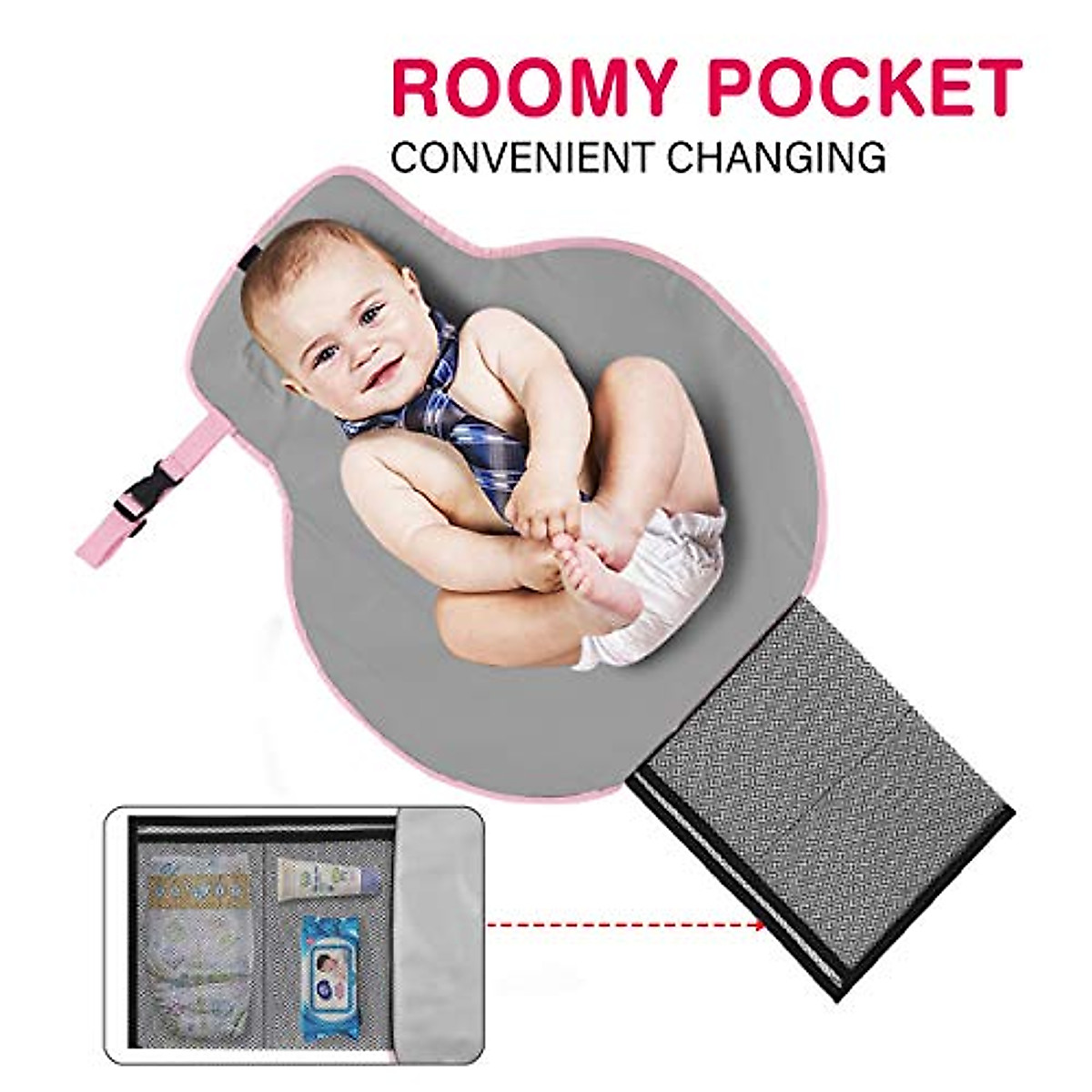Zooawa Baby Diaper Changing Pad, Lightweight Waterproof Christmas Travel Diaper Clutch for Newborn Boy & Girl, Diaper Changing Mat Station with Mesh Pockets, for Toddler Travel Changing Station, Pink