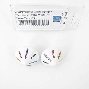 White Opaque Dice Days of The Week with Colored Words D14 29mm (1.14in) Pack of 2 Wondertrail