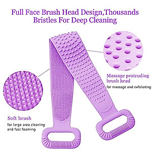 Inmorven Back Scrubber for Shower,30inches and 35½ inches Two Size for Choosing Bath Body Brush Silicone Back Brush Extra Long Exfoliating Body Scrubber With Handle for Men and Women.(Purple)