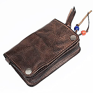 Genuine Leather Keychain Key Case,MoreChioce Card Holder Wallet Cowhide Leather Smart Keychain Protector Cover Key Organizer Card Case with 6 Hooks and Zipper,Coffee Color