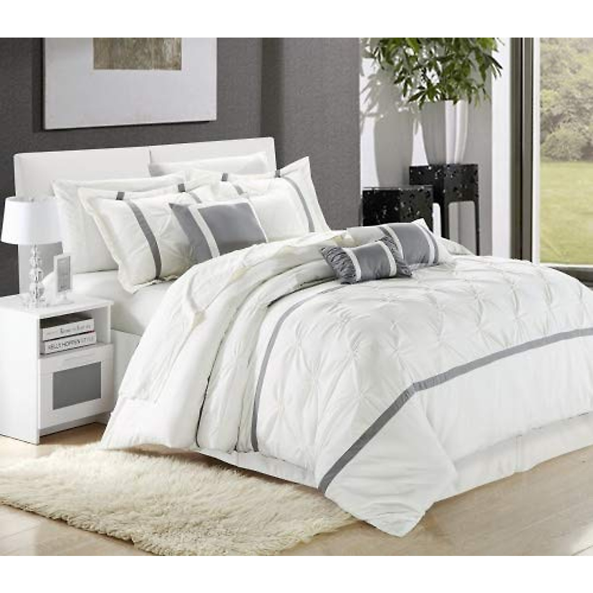 Chic Home 8 Piece Vermont Comforter Set, King, White