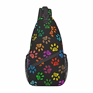 SURERUIM Paw Print Sling Bag for Women Men Crossbody Shoulder Backpack Colorful Vibrant Colored Doodle Paw Prints Seamless Pattern Chest Bags Cute Animal Pet Footprints Gym Bag Casual Daypack
