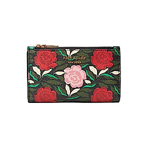 Kate Spade New York Morgan Rose Garden Printed Saffiano Leather Small Slim Bifold Wallet Black Multi One Size