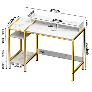 MINOSYS Gaming Desk with Monitor Stand, Storage and Marble Design - Adjustable Home Office Writing Desk