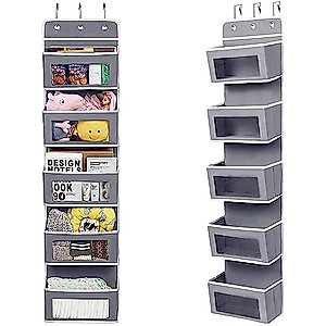 Ripamedar 5-Shelf Over Door Hanging Organizer, Wall Mount Storage for Bedroom, Door Organizer with Clear Windows, Over The Door Storage for Pantry Nursery Bathroom Closet Dorm (Gray)