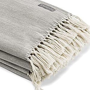 Vera Wang - Throw Blanket, Luxury Cotton Bedding, Lightweight Home Decor for All Seasons (Twill Fringe Charcoal Grey, Throw) 50" x 60"