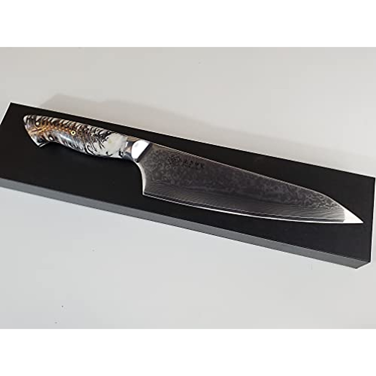 Custom VG10 Damascus chef knife Hybrid Santoku 9" White Silver cast pine cone handle, kitchen knife w/ 67 layer SS Damascus (White SIlver)