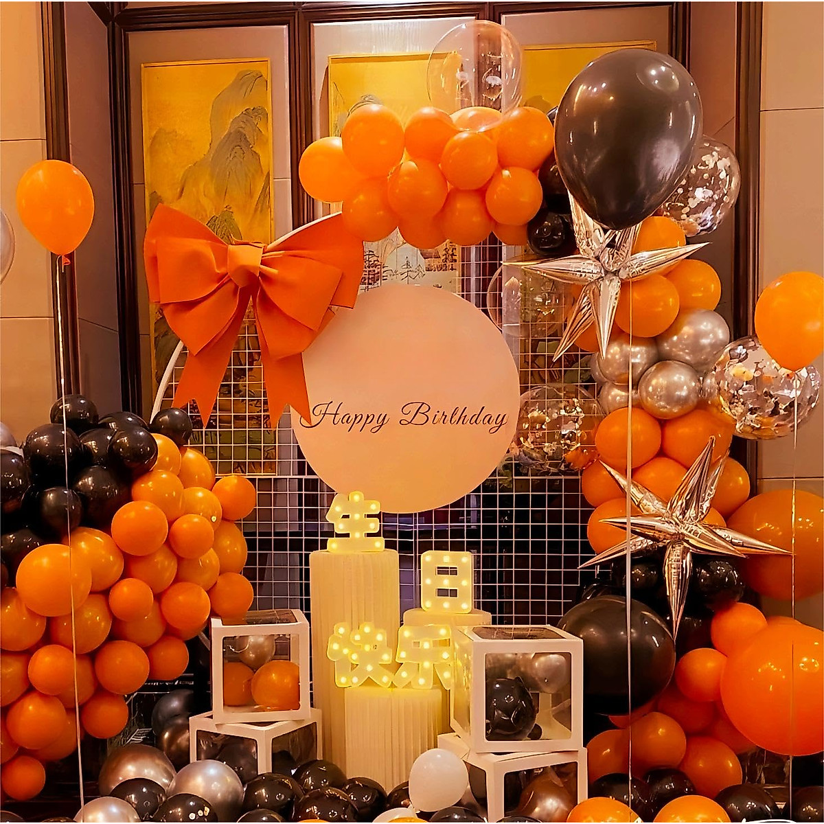 130pcs Black and Orange Balloons Garland Arch Kit, 18 12 10 5 Inch Different Sizes Pack Latex Balloon for Birthday Graduation Halloween Party Decoration