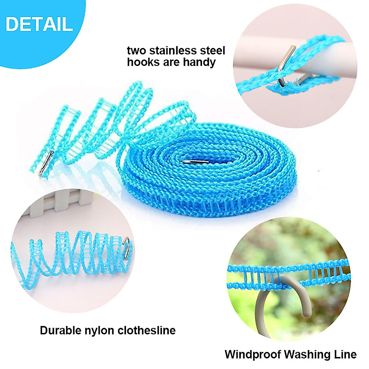 Gouccpu Nylon 2 Pack 13.5ft/8m Clothesline, Portable Windproof Non-Slip Laundry Drying Hanger Rope, Travel Clothes Line with Adjustable Length for Home Hotel Camping Outdoor Indoor Use