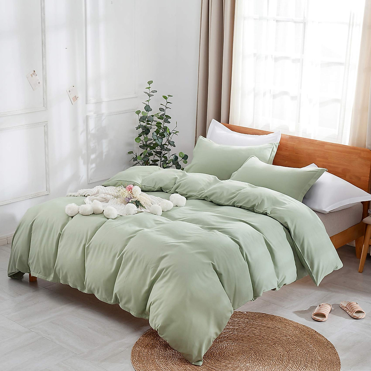 Uhsupris Green Duvet Covers Full/Queen Size 3 Pieces Green Bedding Set Queen with Zipper&Corner Ties(No Comforter)