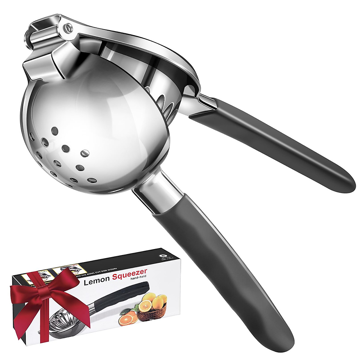 Lemon Squeezer, Sopito Stainless Steel Citrus Press Juicer Heavy Duty with Large Metal Squeezer Bowl for Seedless Juicing, Non-Slip Grip Design Manual Juicer