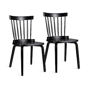 Unovivy Wood Dining Chairs Set of 2, Farmhouse Spindle Back, Widen Seat, Modern Mid-Century Country Style, for Living Room Restaurant, Black