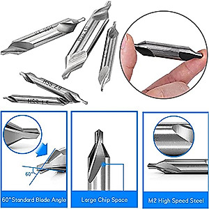 KEWAYO 7Pieces Center Drill Bits Set, M2 High Speed Steel 60 Degree Angle Center Drill Bits Kit Countersink Tools for Lathe Metalworking Size 1.0 1.5 2.0 2.5 3.0 4.0 5.0