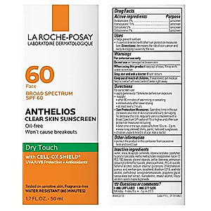 La Roche-Posay Anthelios Clear Skin Dry Touch Sunscreen SPF 60, Oil Free Face Sunscreen for Acne Prone Skin, Won't Cause Breakouts, Non-Greasy, Oxybenzone Free