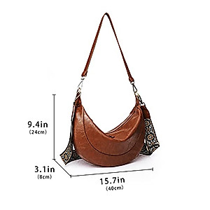 Hobo Bags for Women With Guitar Strap Crescent Crossbody Purse PU Leather Shoulder Bags Handbag for Dating Traveling Dark brown