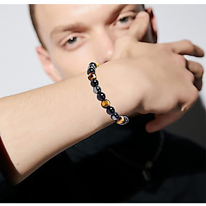 WAINIS 10PCS 8mm Black Hematite Magnetic Bead Therapy Bracelet For Men Women Stone Bracelet Stress Relieving Triple Protection Anxiety Relief Bracelet Jewelry