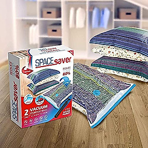 Spacesaver Vacuum Storage Bags (Jumbo 2 Pack) Save 80% on Clothes Storage Space - Vacuum Sealer Bags for Comforters, Blankets, Bedding, Clothing - Compression Seal for Closet Storage. Pump for Travel.
