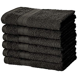 AmazonBasics Fade-Resistant Cotton Hand Towel - 6-Pack, Black