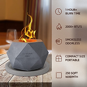 Tabletop Fire Pit Bowl Tabletop Firepit Portable Ethanol Fireplace, Concrete Table Top Fire Pit Indoor Small Outdoor Fire Pit Alcohol Fireplace, Marshmallow Fire Pit with 6'' Base and Extinguisher