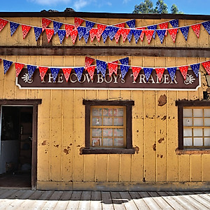 6 Pack Western Cowboy Party Decorations Bandana Pennant Banner Christmas Wild West Party Decorations Rodeo Decorations Red and Blue Country Decorations for Cowboy Themed Party Decoration, 9.8 Feet
