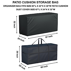 Heavy Duty 600D Waterproof Patio Extra Large Outdoor Cushion Furniture Storage Bag with Handles with Zipper L 65“ x W 22” x H 30”, Storage Bag with Waterproof Cover