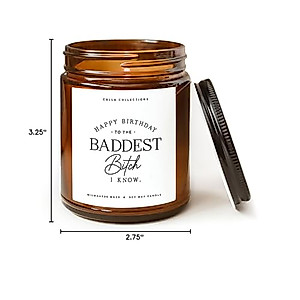 ThreeKin Happy Birthday Candle, Gifts for Women, Funny Gift, Lavender Handmade Scent 100% Soy Wax, 65 Hour Burn, Great for Her, Mom, Bestie, Baddie, Sister, BFF, HBD Best Friend