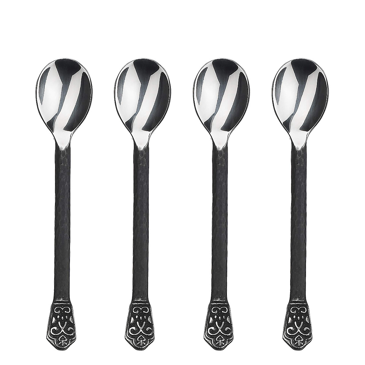 Gourmet Settings 4-Piece Mini Spoons Set, Avalon Collection Matte/Polished Small Stainless Steel Teaspoons, Demitasse Espresso Cutlery, Dishwasher Safe