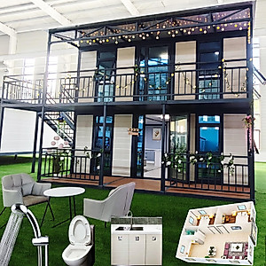 Double Story Fully Equipped Bathroom 20ft 2 bedrooms prefab Expandable Container House 20ft Luxury Home Stairs with Toilet, Kitchen, Bathroom, Living Room