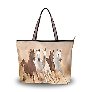 Womens Tote Bag Horse Handbags with Zipper Pockets Lady Daily Use Bags