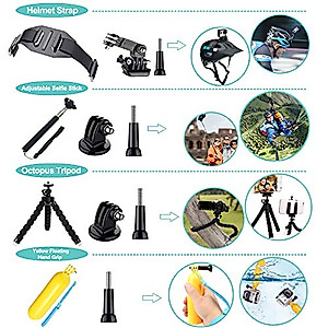 Appolab 61 in 1 Action Camera Accessories Kit for AKASO EK7000 GoPro Hero 11 10 9 8 7 6 5 4 Hero Session Gopro Max Insta360 Xiaomi Yi DJI AKASO Campark Action Camera (61 in 1)