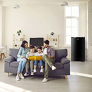 Upstreman 3.2 Cu.Ft Mini Fridge with Freezer, Single Door Mini Fridge, Adjustable Thermostat, Mini Refrigerator for Dorm, Office, Bedroom, Black-BR321