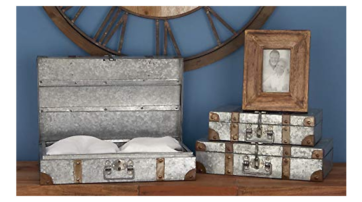 Deco 79 Farmhouse Gray Metal Storage Boxes - Set of 3
