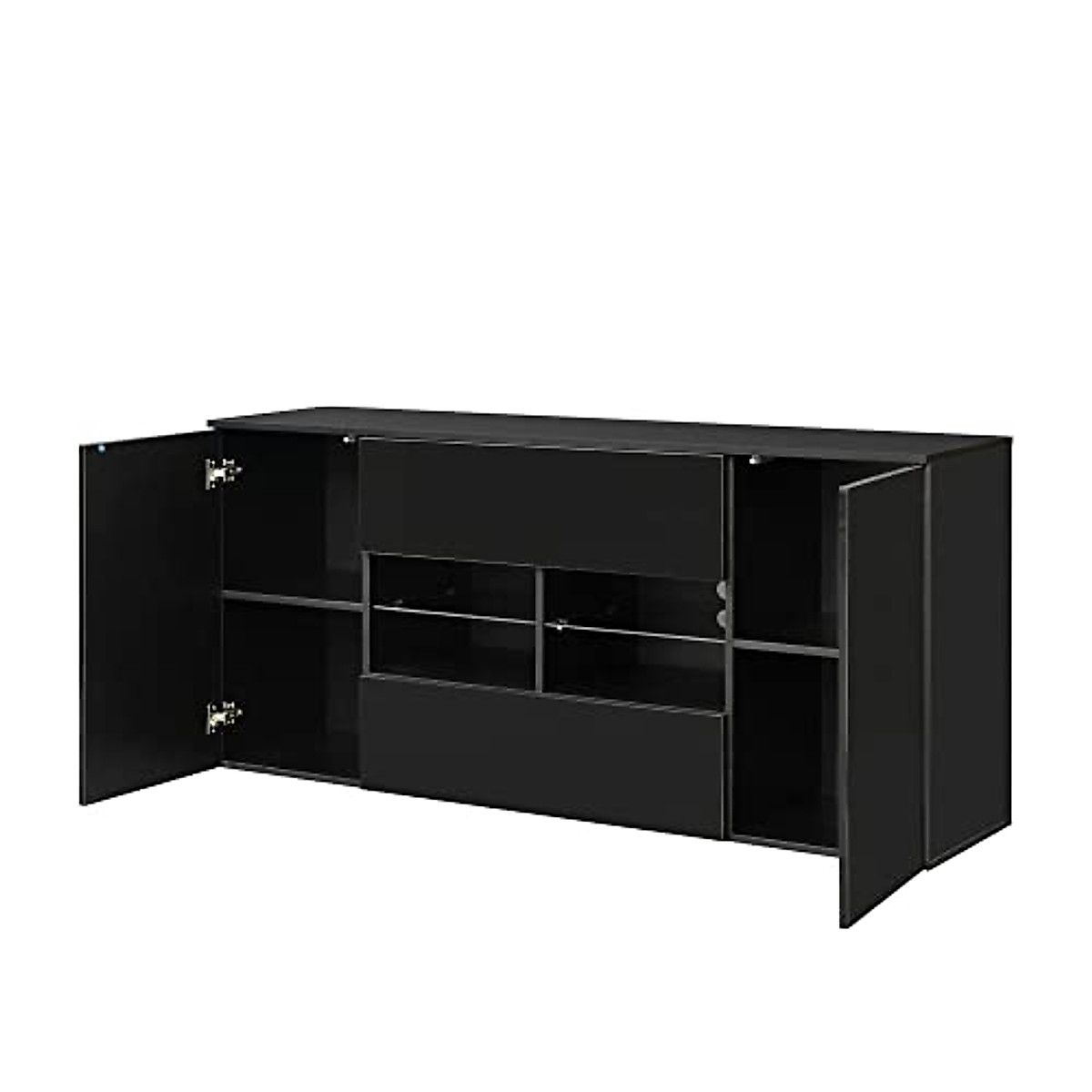 CEMKAR Modern Style Double-Door Side Cabinet with Adjustable Shelving and Full-Extension Drawers - Perfect for Living Room and Bedroom (Black)