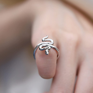 Bolelis 925 Sterling Silver Snake Ring for Women CZ Jewelry Plated with Shiny White Gold/18K Gold,Whether You Snakes Lovers or Not,Personalized Fashion Ring is Worth Having (Silver, 7#)