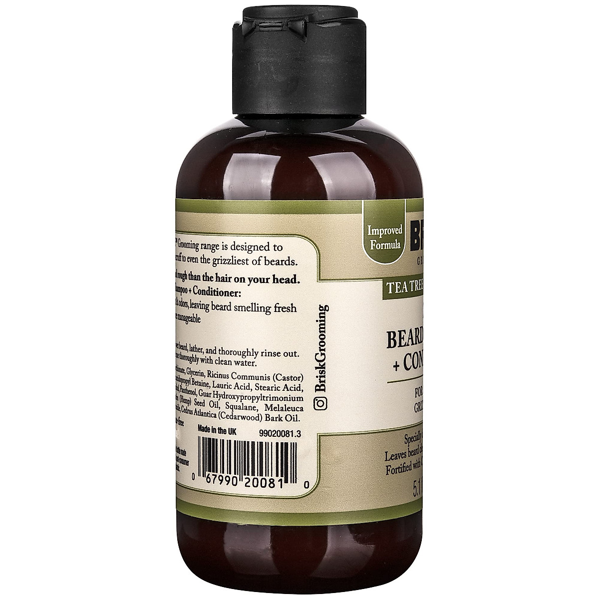 Brisk Beard Grooming Shampoo, Tea Tree & Cedarwood, 5.1 Oz