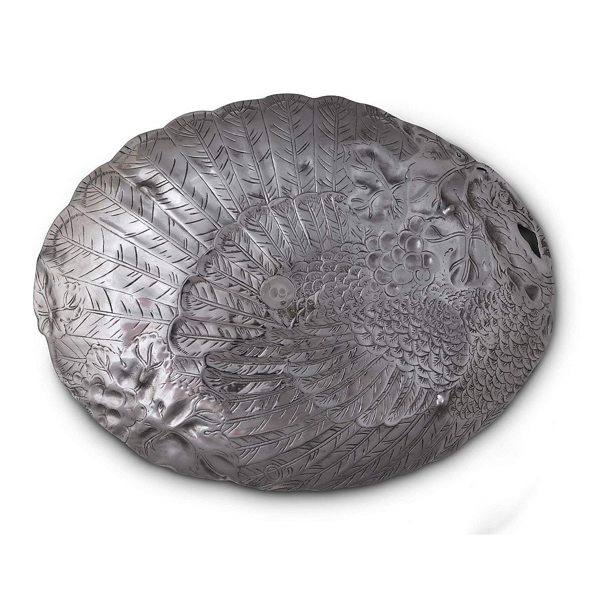 Arthur Court Designs Aluminum Harvest Turkey Oval Platter Food Serving Tray Thanksgiving Holiday Theme Metal Artisan Quality Hand Polished Tarnish-Free 21.5 inch x 16 inch