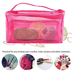 3 Holes Storage Bags Mesh Yarn Storage Bag Crochet Wool Small Accessories Convenient Container for Home-use (Rose red)