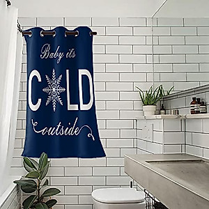 Prime-Home Blackout Curtains for Bedroom, Christmas Grommet Curtains Thermal Insulated Blackout Window Curtains Drapes, Blackout Panel 52"x 24" Cold Winter Snowflakes Blue Backdrop