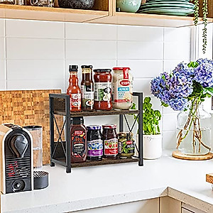Giikin Countertop Shelf Organizer, 2 Tier Kitchen Spice Rack Organizer, 2 Tier Lazy Susan Organizer, 2 Tier Spice Turntable Organizer(Rustic Brown)