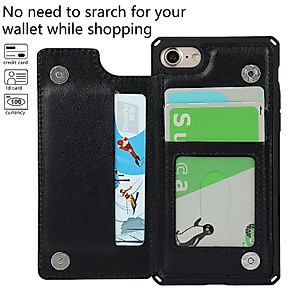 Cavor for iPhone 8 iPhone SE Case Wallet with Card Holder,Wallet Case with Card Holders for iPhone 7 Phone Case,[with Strap] PU Leather Shockproof Cover for iPhone 7/SE2022/SE2020- Macaron Black