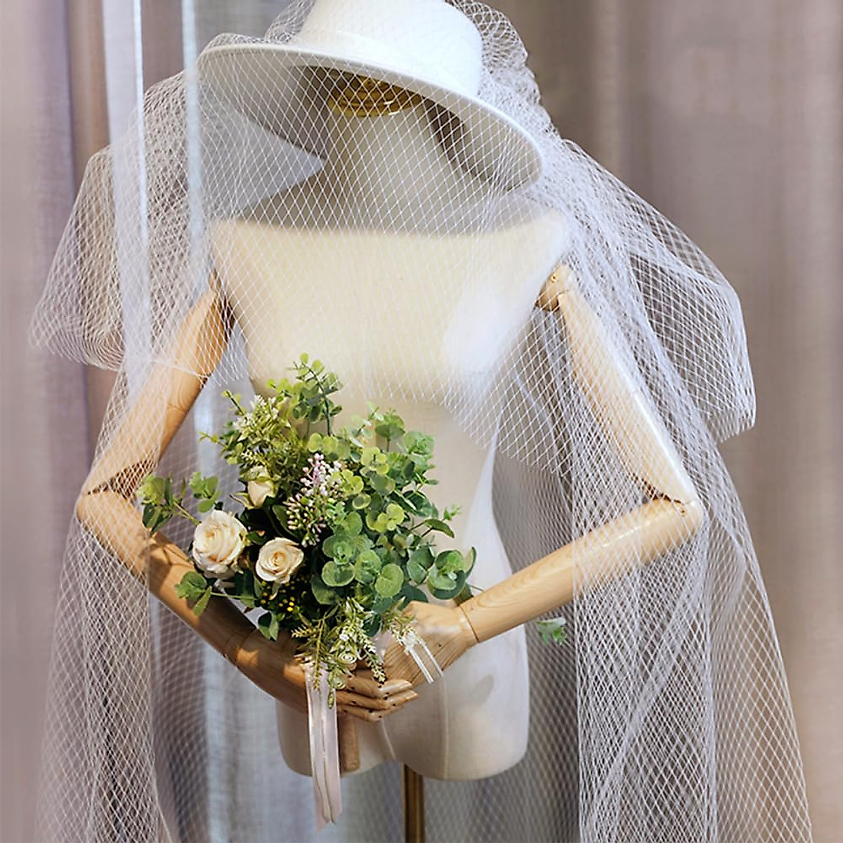 BENECREAT 3.28 Yards White Net Mesh Fabric 10inch Wide Birdcage Bridal Veil Netting Fabric Wedding Hat Veil Mesh Trimmings Fabric for Wedding Decoration, Sewing, Hat Decorating