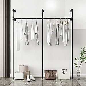 LANJIN Industrial Pipe Clothing Rack On Wall,Moden Wall Mounted Closet Storage Rack,Hanging Clothes Retail Display Rack,Heavy Duty Steampunk Garment Racks,Black & Double A