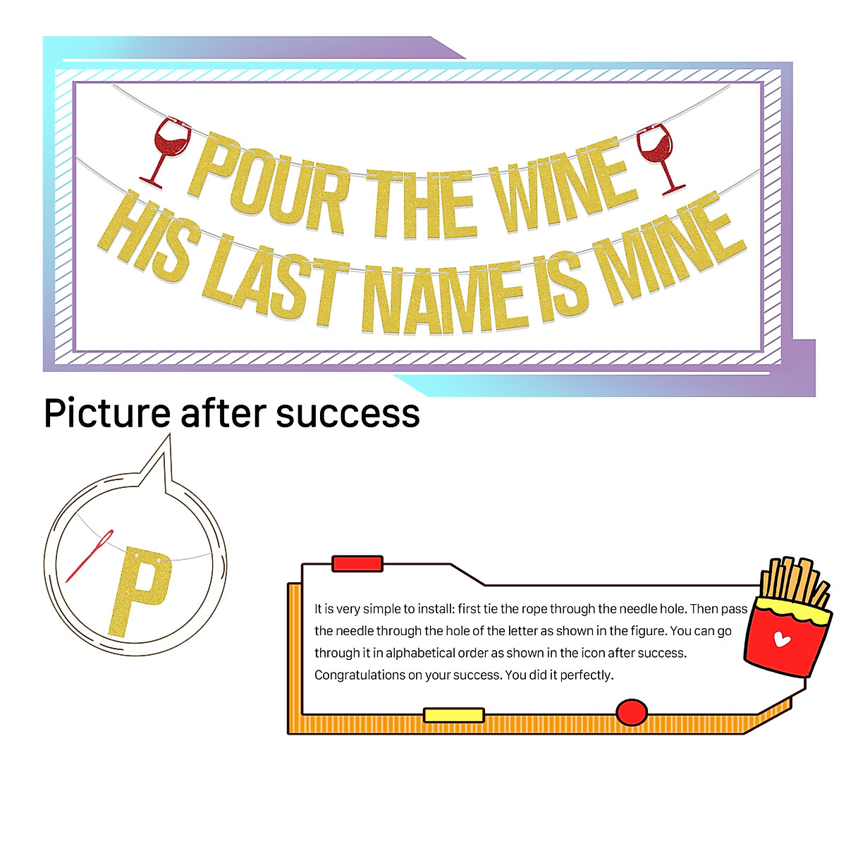 Pour The Wine His Last Name is Mine Banner,Wine Bachelorette Bridal Party Decor,Soon to Be Mr & Mrs Party Banner,Bachelorette Bridal Shower Wedding Engagement Party Decor Supplies Gold Red