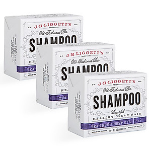 J·R·LIGGETT'S All-Natural Shampoo Bars - Tea Tree & Hemp Oil Formula, Strong and Healthy Hair, Nourish Follicles with Antioxidants & Vitamins, Detergent and Sulfate-Free, Set of Three, 3.5 Ounce Bars