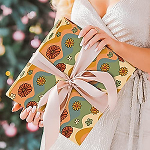 Whaline 12 Sheet Retro Wrapping Paper Boho Style Gift Wrap Bulk Vintage Floral Rainbow Art Paper for Birthday Wedding Baby Shower Wedding DIY Crafts Gift Packing, 19.7 x 27.6 Inch