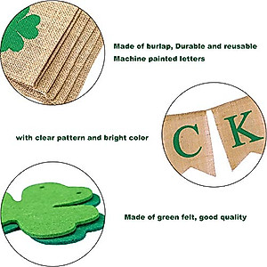 3 Pieces St. Patrick's Day Banner Shamrock Garland Lucky Banner Burlap Irish Garland Green Four Leaf Banner and Felt Shamrock Clover Banner Flags for Saint Patrick's Day Party Decor