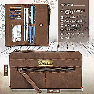 LEVOGUE RFID Soft Flexible Leather Wallet for Women-Credit Card Slots, Mobile case Coin Purse with ID Window - Handmade by VALENCHI (Brown Vintage)