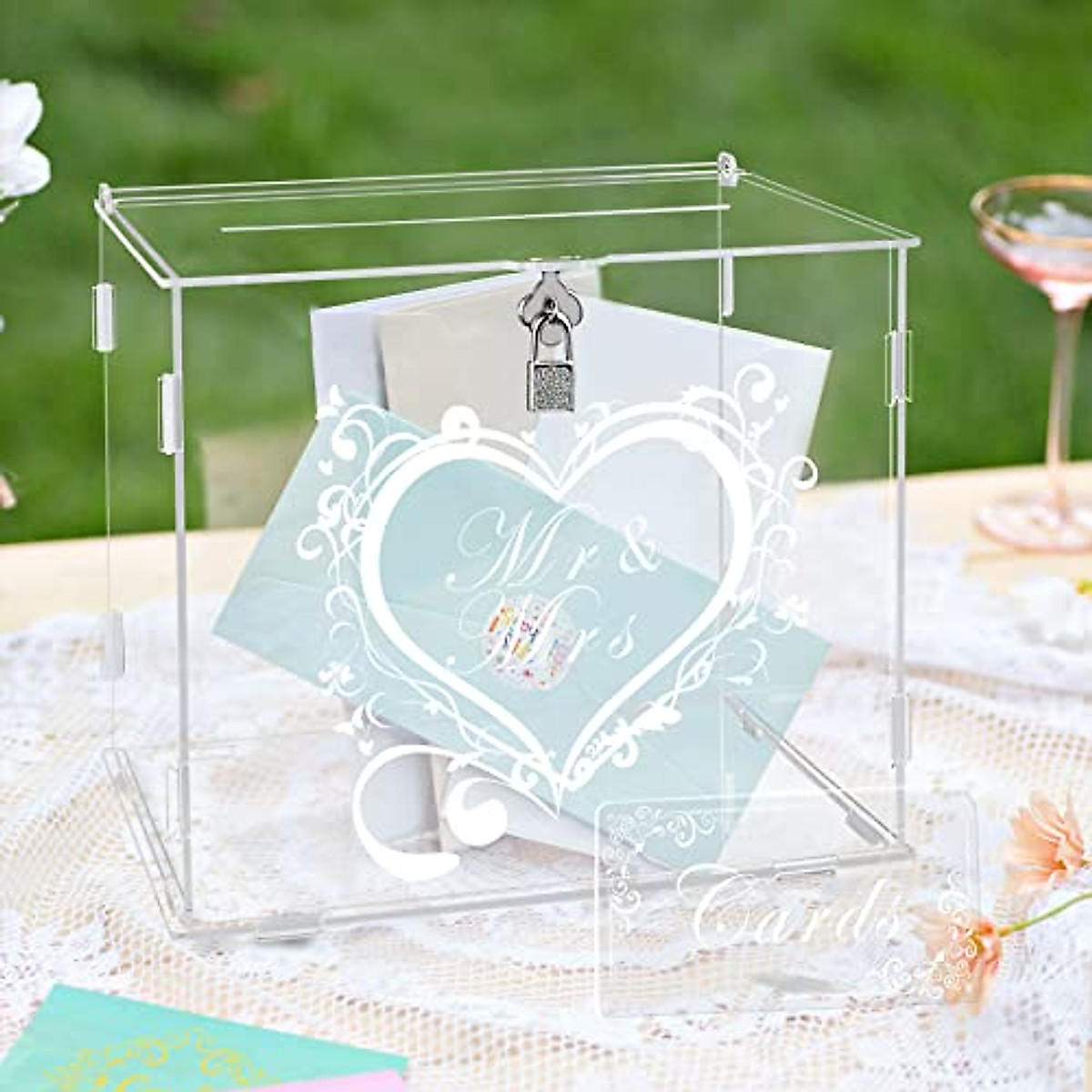 Jolik Acrylic Wedding Card Box with Lock Wedding Gift Card Box, Large Clear DIY Card Box Wedding Money Box for Wedding Birthday Baby Shower Anniversary