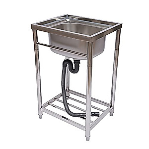 Commercial Kitchen Sink, Free Standing Stainless-Steel Single Bowl Restaurant Kitchen Sink, Prep & Utility Washing Hand Basin with Storage Shelve, Laundry tub for Indoor Outdoor